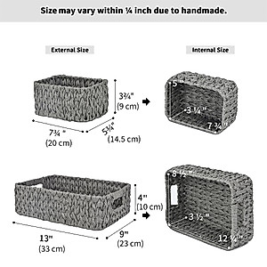 GRANNY SAYS Wicker Storage Baskets for Shelves, Baskets for Organizing, Toilet Basket TankTopper, 1 Large and 2 Small Wicker Baskets Waterproof, Gray, 3-Pack