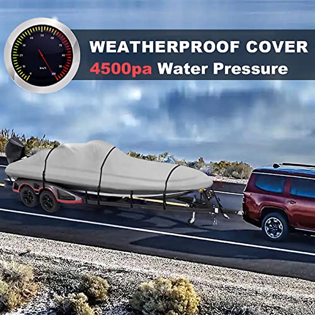 Boat Cover, Waterproof Marine Grade Covers, Inner Seal Design, Fits Bass Boat, V-Hull, Tri-Hull Runabouts, Jon Boat, Fishing/Ski/Trailerable Boat (B,Length 20'-22' Beam up to 106")