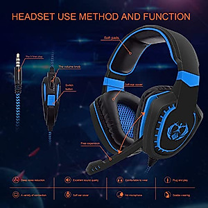 Anivia Computer Over Ear Headphones Wired with Microphone Updated AH28 3.5mm Stereo Headsets Gaming Headset with Volume Control, Noise Isolating for Multi-Platform, Black Blue