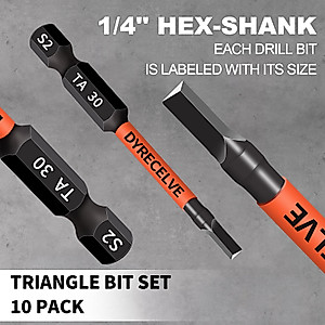 10-Pack Triangle Screwdriver Set- Premium S2 Steel Triangle Bit Set (2.56" Long Magnetic Head) Triangle Screwdriver Bits- Triangle Bits Sizes: TA12, TA14, TA16, TA18, TA20, TA23, TA25, TA27 (x2), TA30
