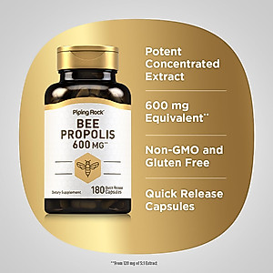 Piping Rock Bee Propolis Extract | 600mg | 180 Capsules | Non-GMO, Gluten Free Supplement