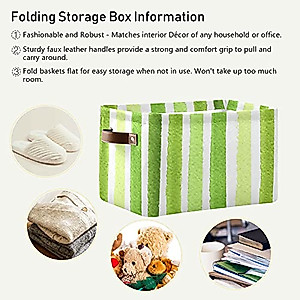 TSENQUE Large Storage Bins, Striped Lime Green Storage Cube Box, Foldable Toy Clothes Storage Baskets for Pantry