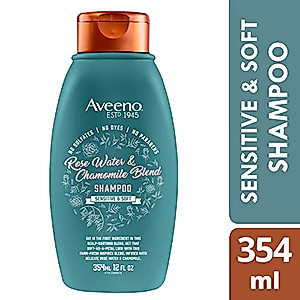 Aveeno Rose Water & Chamomile Blend Sulfate-Free Shampoo with Colloidal Oat for Dry & Sensitive Scalp, Gentle Cleansing Shampoo for Fine, Fragile Hair, Paraben & Dye-Free, 12 Fl Oz