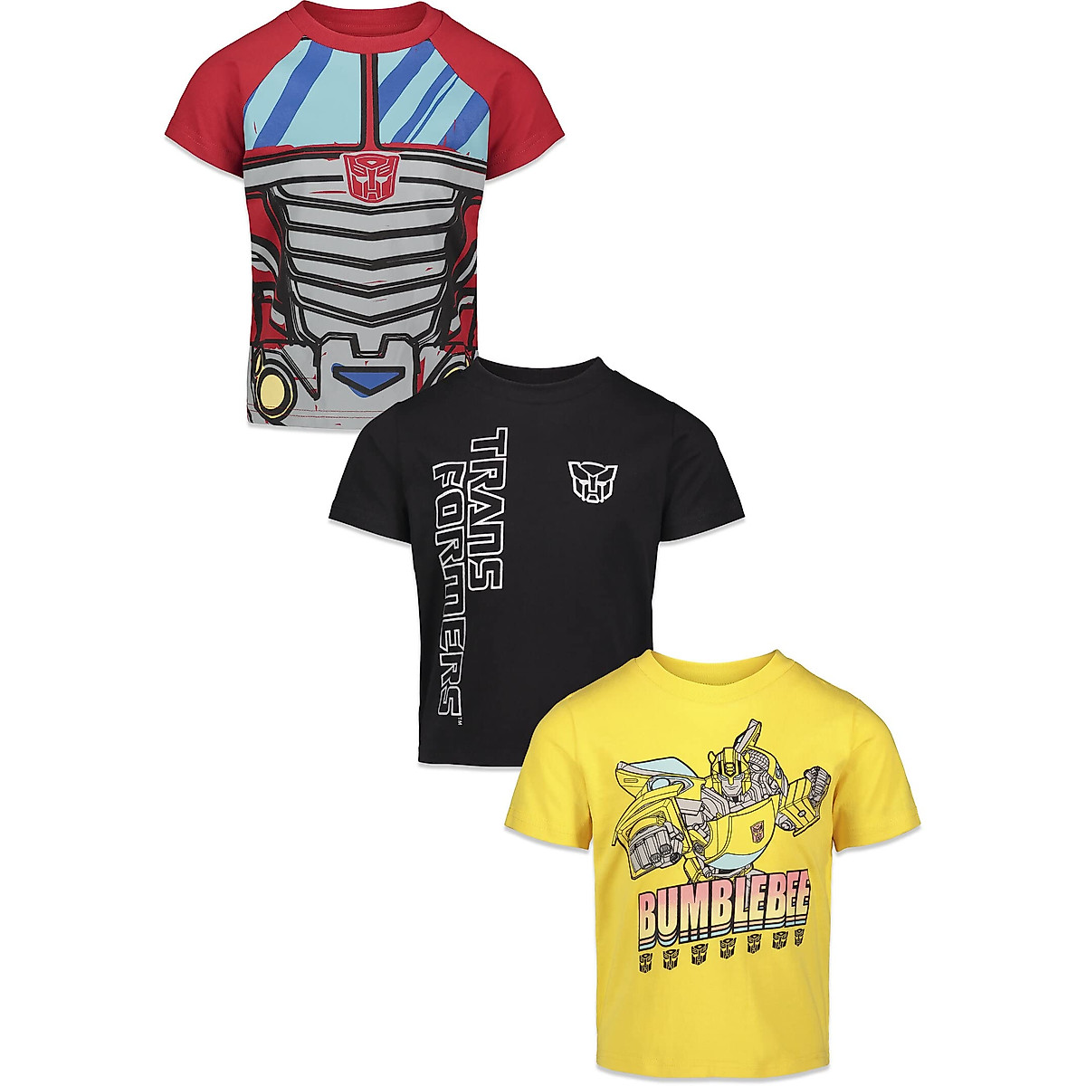 Transformers Optimus Prime Bumblebee Megatron Little Boys 3 Pack Graphic T-Shirts Red/Yellow/Black 7-8