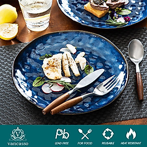 vancasso Starry Dinner Plates, 10.5 Inch Ceramic Plates, Microwave, Oven and Dishwasher Safe Plates Set of 4, Modern Dinnerware Dishes Set&Scratch Resistant-Blue