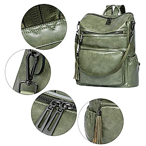 CLUCI Backpack Purse for Women Fashion Two Toned Leather Designer Travel Large Ladies Shoulder Bags with Tassel green