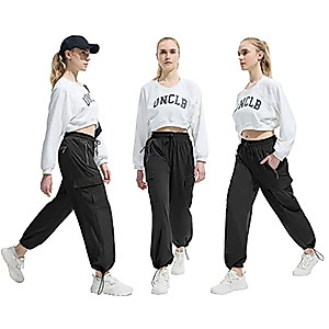 FARUNGS Quick Dry Cargo Pants Lightweight Tactical Hiking Pants with 5 Pockets for Women,Stretchy Waist and Water Resistant Black