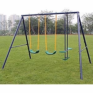 Metal Swing Set Outdoor with Glider for Kids, 2 Seats and 1 Swing Glider, Ages 3-8, Hold up to 440lbs
