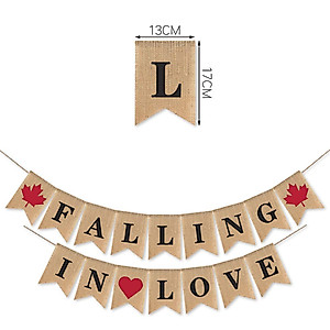 SWYOUN Burlap Falling in Love Banner with Maple Leaf Fall Autumn Wedding Supplies Engagement Bridal Shower Garland Decoration
