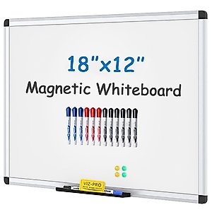 VIZ-PRO Magnetic Whiteboard/Dry Erase Board, 18 X 12 Inches, with 1 Eraser & 14 Markers & 4 Magnets