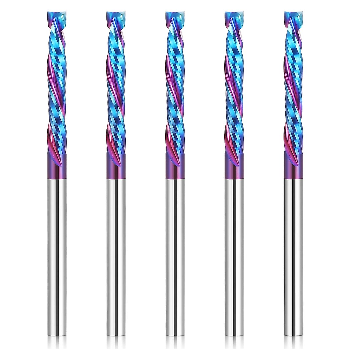 HQMaster Up & Down Cut Bit 1/8" Shank Compression Bit Spiral CNC Router Bits End Mill Tungsten Carbide Milling Cutter Set 5 Pack