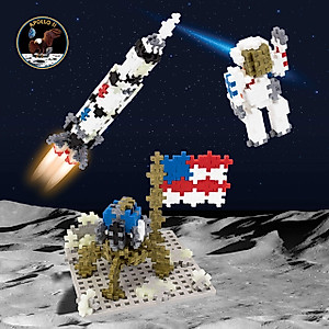 PLUS PLUS - Apollo 11 Space Playset Bundle - Space Mini Maker Tubes and Baseplate Builder - Construction Building STEM | STEAM Toy, Interlocking Mini Puzzle Blocks for Kids