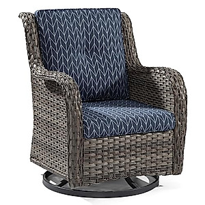 Gardenbee Outdoor Swivel Rocker Chair, High Back Swivel Patio Chairs Wicker Furniture, 1PC Rattan Swivel Rocking Chair with OIefin Cushions, Herringbone Navy