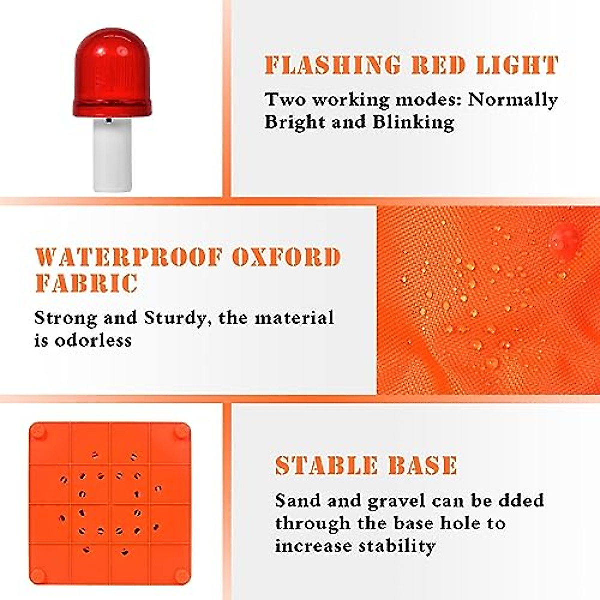 WHDZ 28 inch Collapsible Traffic Cones with LED Light Multi Purpose Pop up Reflective Safety Cones 4 Pack Orange