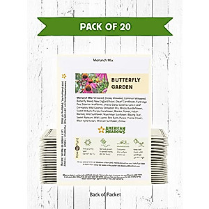 American Meadows Wildflower Seed Packets "Butterfly Garden'' Favors (Pack of 20) - Pollinator Wildflower Seed Mix to Attract Hummingbirds, Bees, and Butterflies, Party Favors for Any Occasion