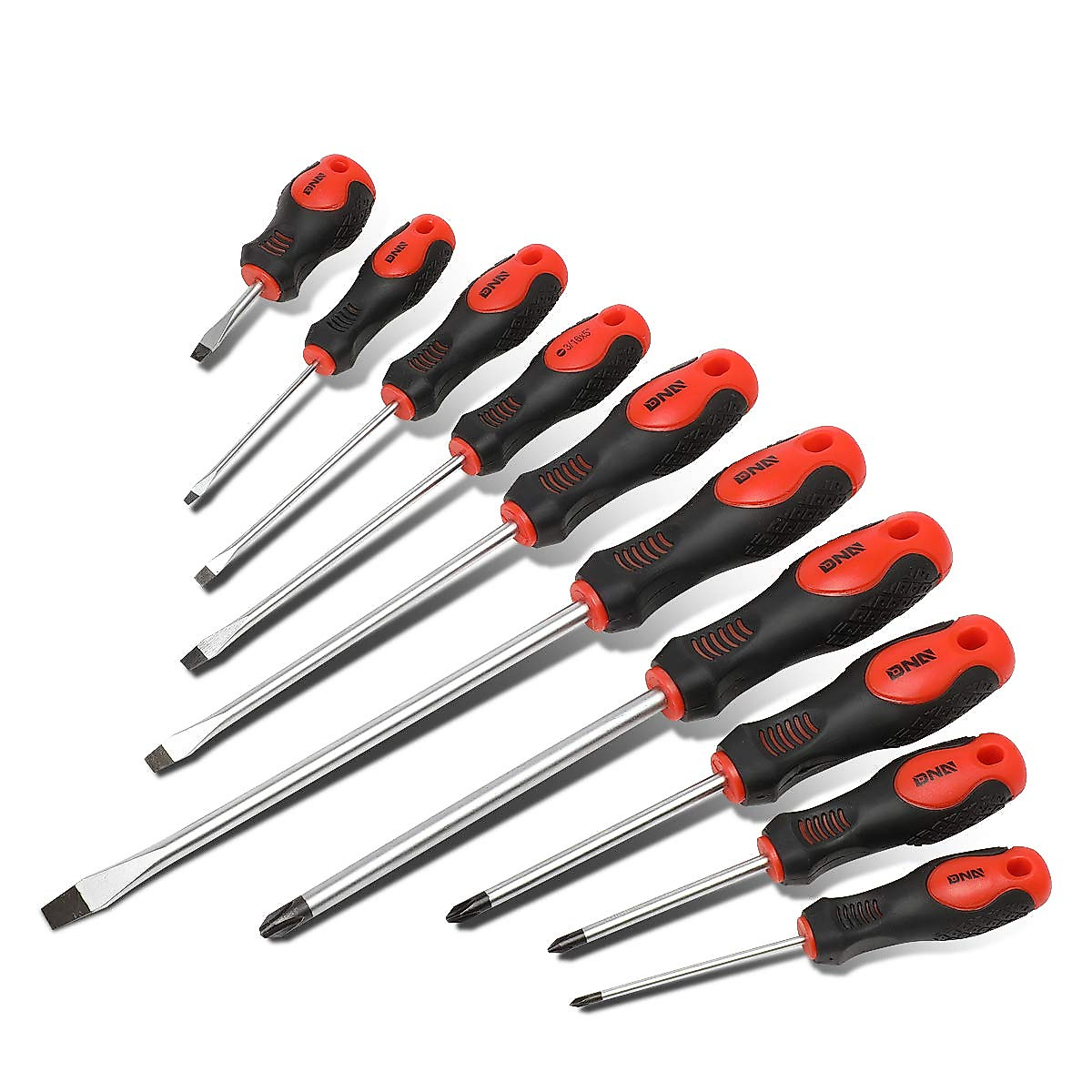DNA Motoring TOOLS-00079 10 PCs Chromoly Steel Non-Slip Handle Grip Flat/Cross Screwdriver Set Tool Set