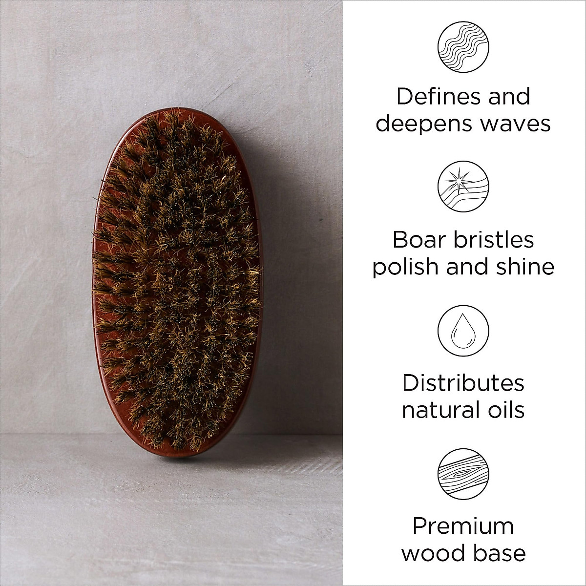 Diane Premium 100% Boar Bristle Military Wave Brush for Men and Barbers, Medium-Firm Bristles for Thick Coarse Hair, Detangling, Smoothing