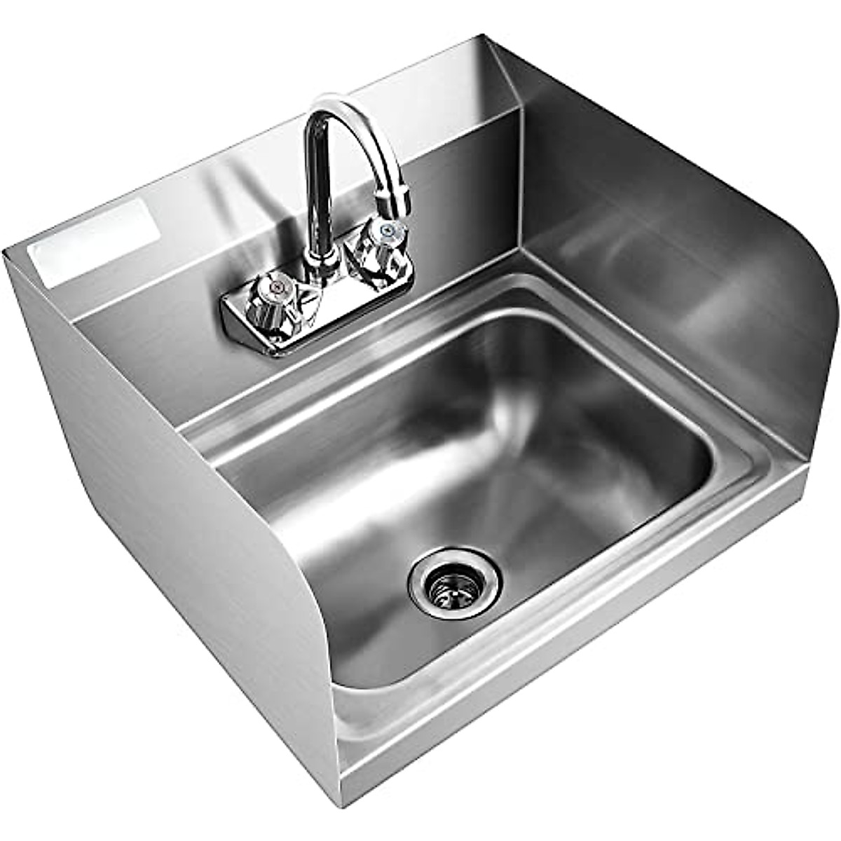 PETSITE Stainless Steel Sink for Washing with Faucet & Splash Guard, Commercial Wall Mount Sink for Home Kitchen 17 x 15 Inch