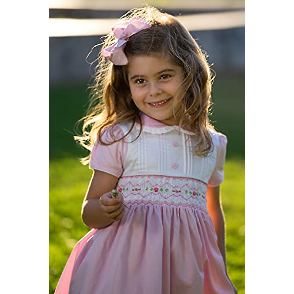 Pettigirl Girls Kids Cute Pink Hand Embroidery Smocked Dresses