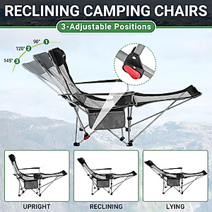 #WEJOY 2-in-1 Reclining Camping Chair with Removable Umbrella Lightweight Folding Camping Chair with Adjustable Backrest & Footrest Portable Patio Lounge Chair with Headrest, Cup Holder for Outdoor