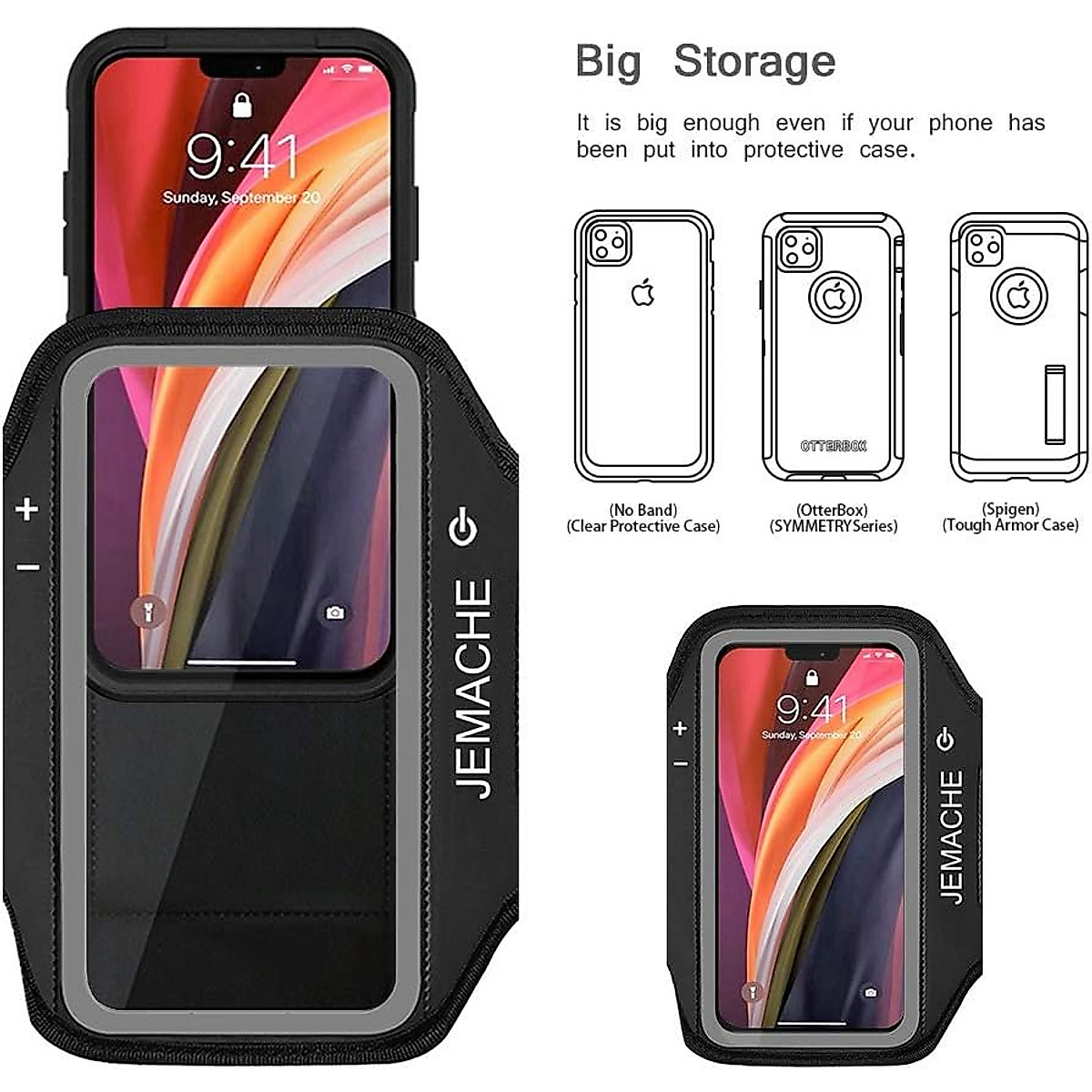 iPhone 13 Mini, 12 Mini Armband, JEMACHE Water Resistant Gym Workouts Running Phone Arm Band for iPhone 13Mini, 12Mini (Black)