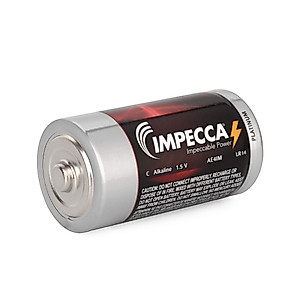 Impecca C Batteries High-Performance Alkaline C Cell Battery with A 10 Year Ultra Long Lasting Shelf Life Leak Resistant 1.5V All-Purpose Batteries Platinum Series, 12-Pack