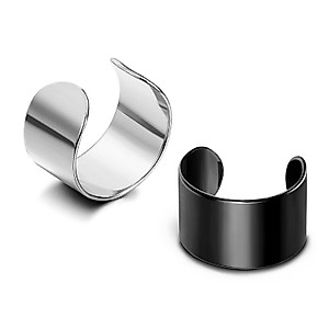 JewelrieShop Earcuffs Stainless Steel Ear Cuffs Helix Cartilage Clip on Wrap Punk Earrings for Women Men Non Piercing Adjustable 2 pairs