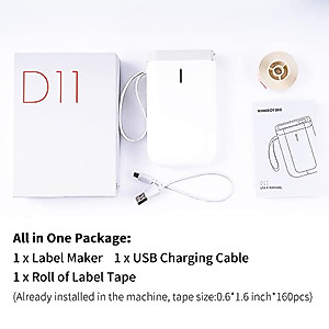 yugyet Mini Lable Maker Bluetooth Thermal Printer Portable with One Label Sticker Roll USB Rechargeable White