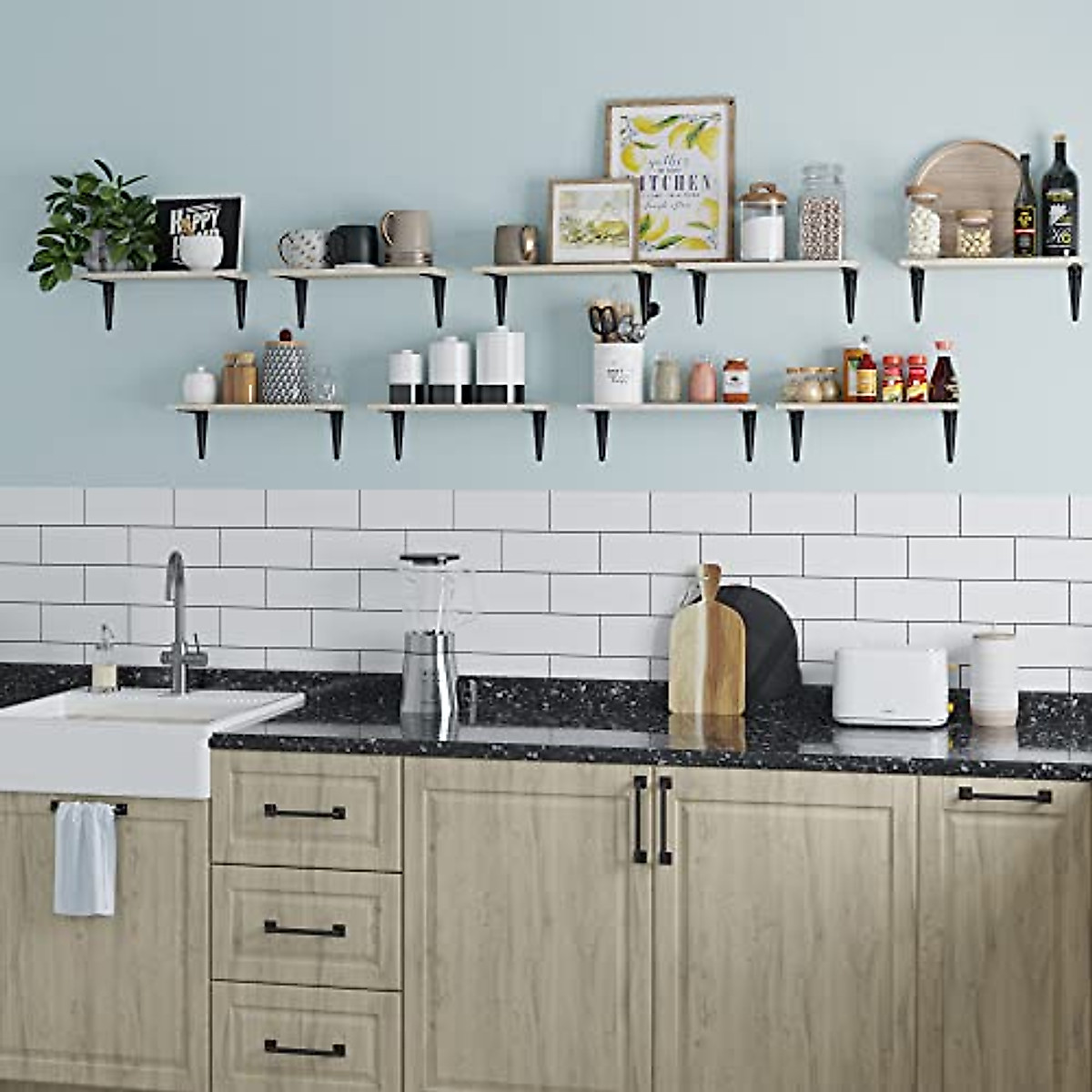 Wallniture Arras Floating Shelves for Wall Decor, Bookshelf Living Room Decor Kitchen Organization, Hallway & Office Decor Wall Shelves for Bedroom Natural Board Set of 9