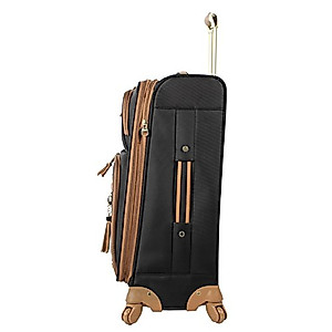 Steve Madden Designer Luggage - Checked Large 28 Inch Softside Suitcase - Expandable for Extra Packing Capacity - Lightweight Bag with Rolling Spinner Wheels (Harlo Black)