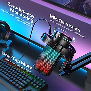 MAONO Gaming USB Microphone, Noise Cancellation Condenser mic with Mute, Gain, Monitoring, Boom Arm for Streaming, Podcast, Twitch, YouTube, Discord, PC, Computer, PS4, PS5, Mac, GamerWave DGM20S