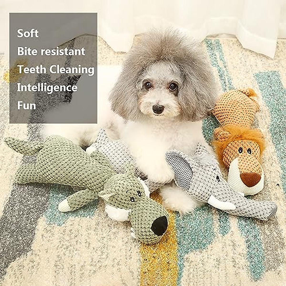 DomKim Plush Squeaky Dog Toy for Small/Medium Dogs,Soft Durable Interactive Dog Toys for Teething Relieve Anxiety, Stuffed Soft Durable Chew Toys Ggressive Chewers Grey(Elephant)