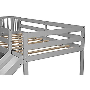 Longrune Twin Floor Loft Bed with Slide and Storage Staircase, Saving Space, for Kids Bedroom, Grey