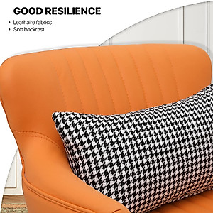 MoNiBloom Accent Chair Modern Armchair Single Sofa Chair with Lumbar Pillow, Mid Century Modern Comfortable Leatheraire Reading Chair for Living Room Bedroom, Metal Legs Back Club Arm Chair, Orange