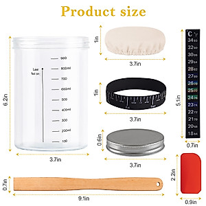 Tyniaide Sourdough Starter Kit, 32OZ Sourdough Starter Jar with Date Marked Feeding Band, Thermometer, Cloth Cover & Metal Lid, Reusable Sourdough Bread Baking Supplies, Home Baking Supplies
