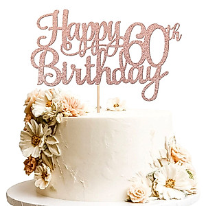 1 PCS Happy 60th Birthday Cake Topper Glitter Cheers to 60 Years Birthday Cake Pick 60 Fabulous Cake Decoration for Happy 60th Birthday Anniversary Party Decorations Supplies Rose Gold