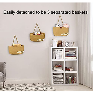 GOCAN Hanging Storage Baskets Over the Door Hanging Basket, 3-Tier Cotton Rope Woven Hanging Organizer, Detachable Decorative Hanging Baskets for Wall Living Room, Bathroom and Bedroom(Jute)
