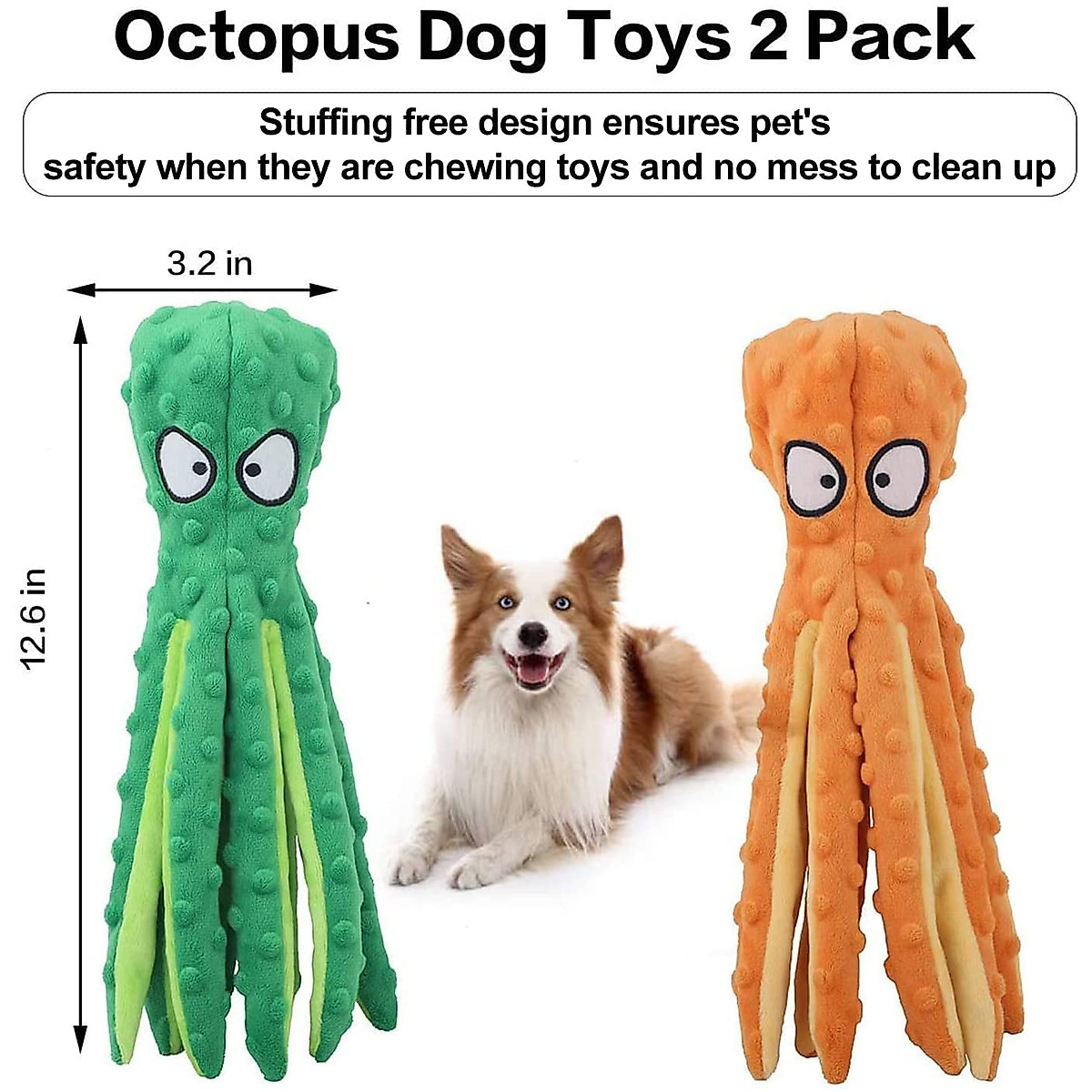 PLEACCOM Dog Squeaky Toys Octopus, No Stuffing Crinkle Plush Dog Toys for Puppy Teething, Durable Interactive Dog Chew Toys for Small to Medium Dogs Training and Reduce Boredom (2 Pack)