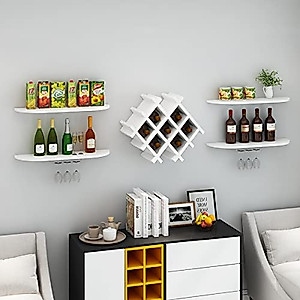 Gdrasuya10 Wall Mounted Wine Racks Shelves, Set of 5 Wine Storage Display Rack Wooden Wine Bottle Shelf Set Wine Glass Holder Wall Wine Rack (1 Wine Rack & 4 Shelves) White