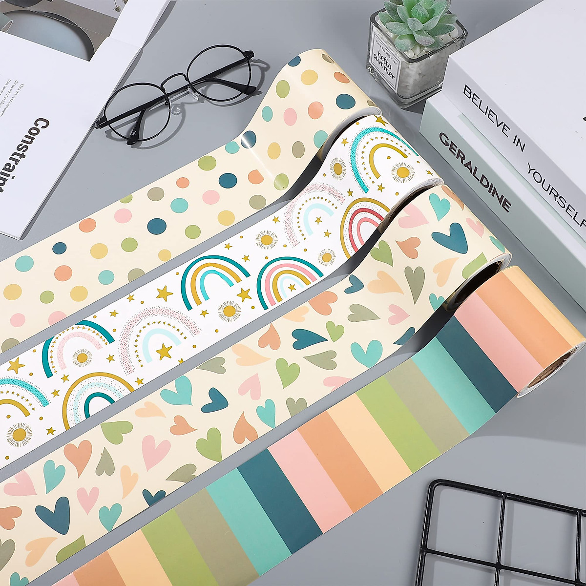 Boho Bulletin Board Borders - Colorful Classroom Decor | Rainbow Hearts