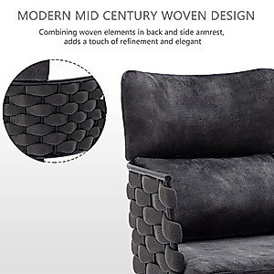 BFZ Mid-Century Modern Dining Chairs Set of 4, Handmade Woven Kitchen Chairs, Upholstered Velvet Dining Chairs with Metal Legs for Kitchen, Dining Room, Living Room