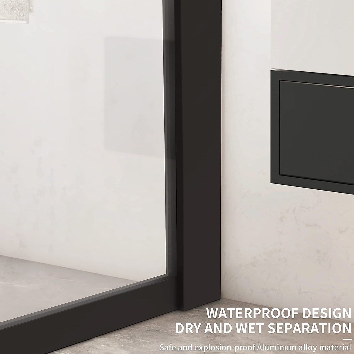 Bathroom Shower Door Screen, 34 in. W x 74 in. H Single Panel Frameless Shower Screen with Tempered Glass, for Bathroom and Bathtub, Clear Shower Door Screen with Matte Black Rods