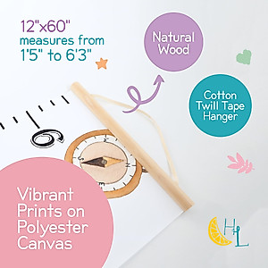 Baby Kids Canvas Hanging Growth Chart Height Ruler Portable 12"x60" Measures from 1'5" to 6'3" Nursery Wall Decor Shower Gift