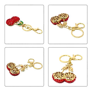 Honbay 1PCS Rhinestone Cherry Keychain Sparkling Fruit Cherry with Leaves Keyring in A Box for Bag Purse Wallet Cellphone or Car Pendant
