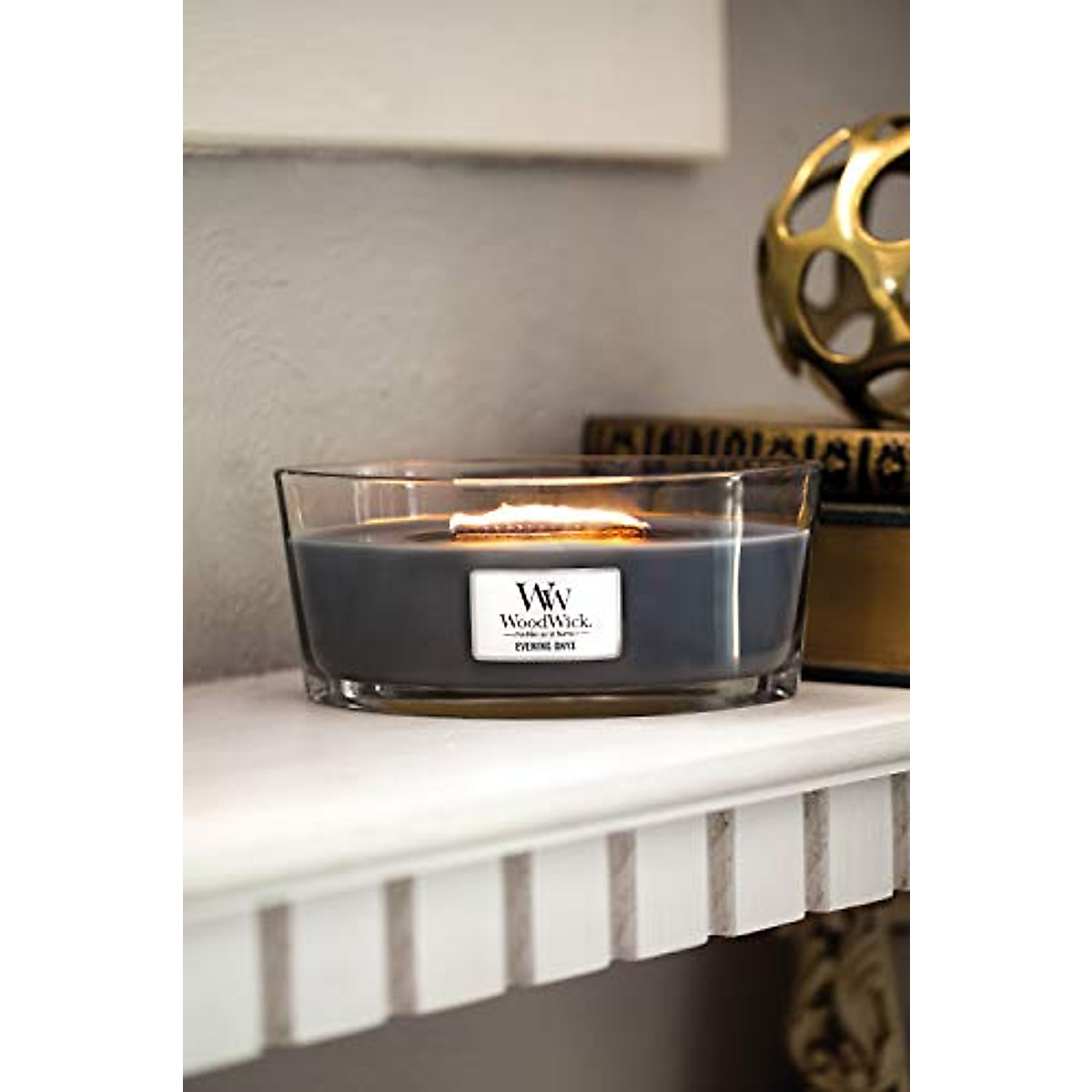 WoodWick Ellipse Scented Candle, Evening Bonfire, 16oz | Up to 50 Hours Burn Time