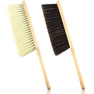 2 Pieces Dust Brush Hand Broom Wooden Bench Brushes with Soft Bristles Counter Brush with Long Wood Handle Household Cleaning Brush for Sofa Bed Pet Fireplace Car (Brown, Yellow)