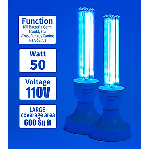 BAIMNOCM Total 50 Watt UV Light, UVC Lamp with E26 Base and Remote Control, UV Light Bulb for Basement/Bedroom/Kitchen 2 Count 25W