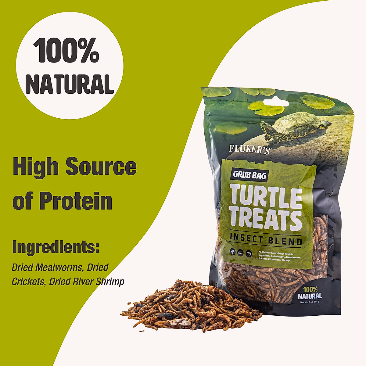 Fluker's Grub Bag Turtle Treats, Insect Blend, High Protein Freeze Dried River Shrimp, Crickets, and Mealworms, For Aquatic Turtles, Amphibians, and Reptiles, 12 oz