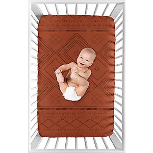 Sweet Jojo Designs Tribal Boho Dot Boy Girl Fitted Mini Crib Sheet Baby Nursery for Portable Crib or Pack and Play - Rust Orange Black Woodland Bohemian Southwest Geometric Arrow Gender Neutral Aztec
