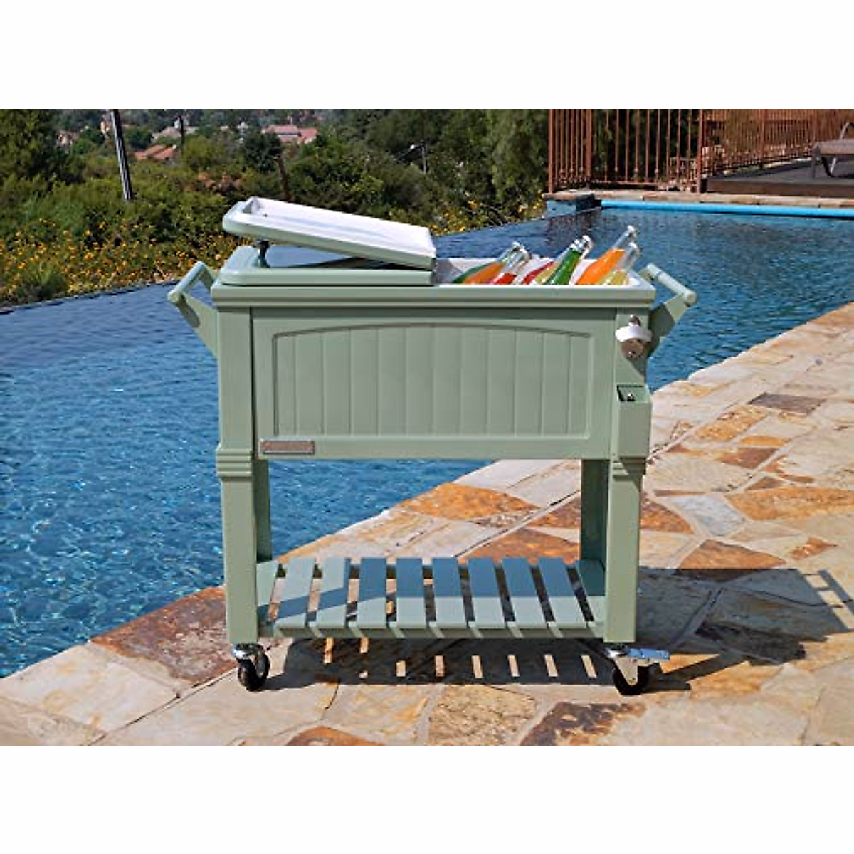 Permasteel PS-203F1-SAGE-AM 80 Quart Portable Rolling Patio Cooler, Sage